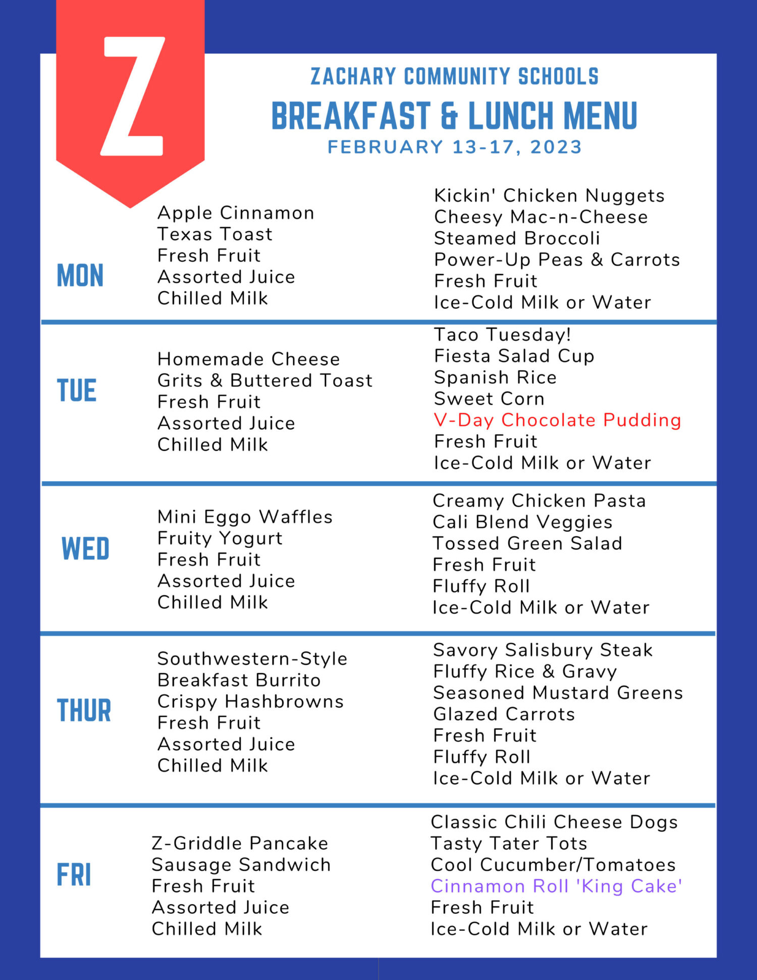 Menus – Zachary Community School District