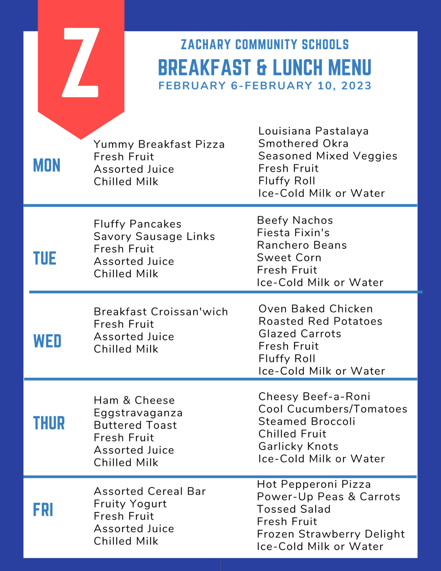 Menus – Zachary Community School District