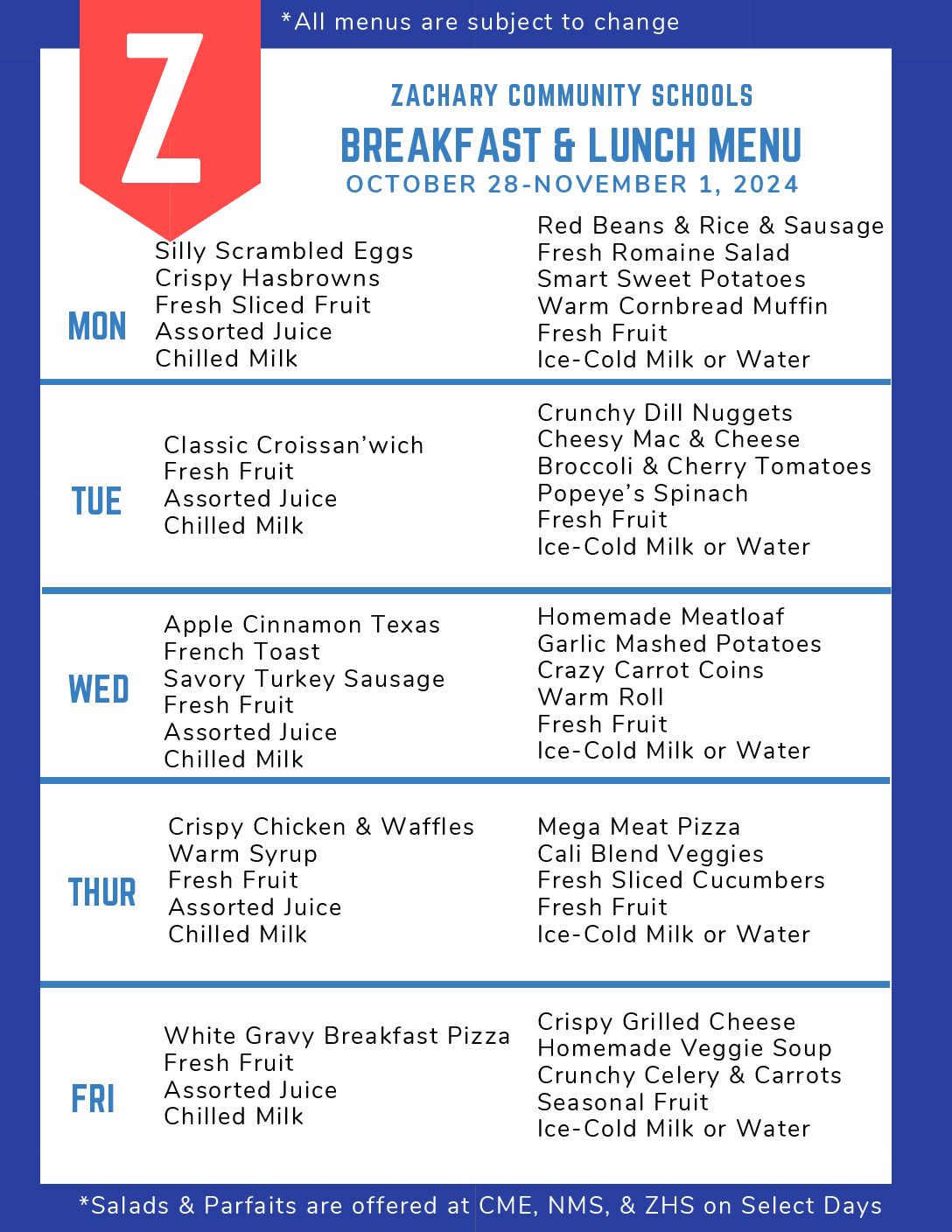 Menus – Zachary Community School District