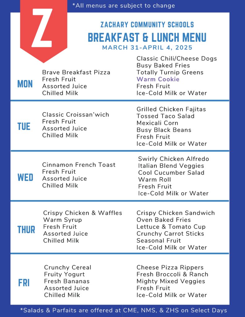Menus – Zachary Community School District